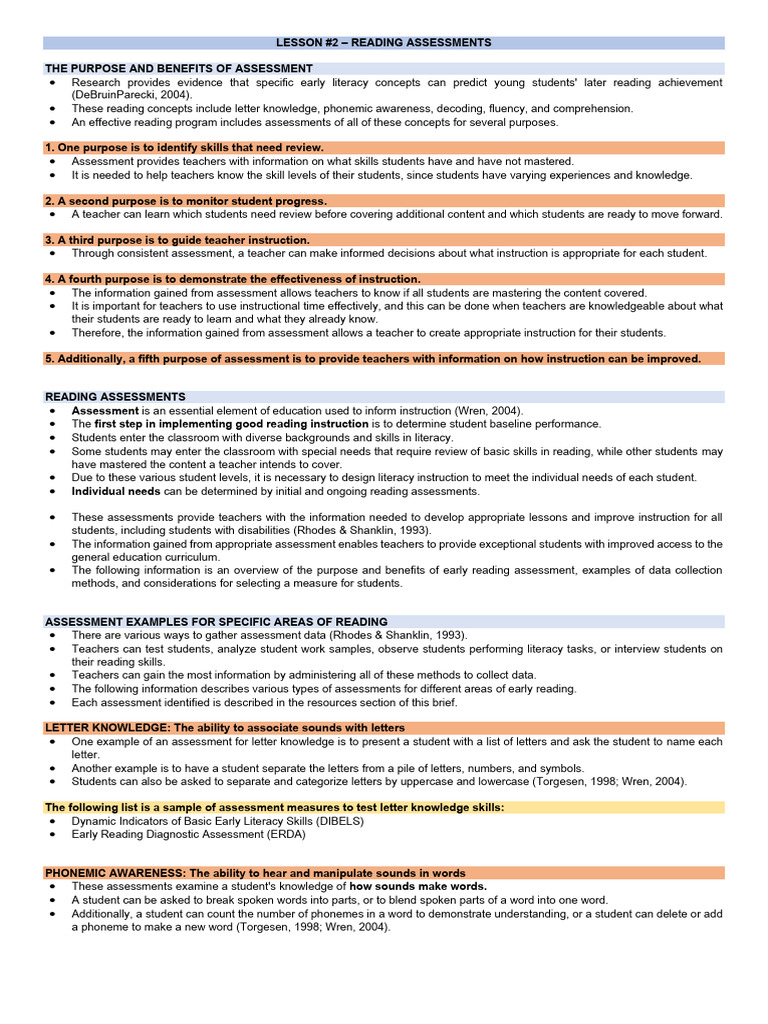 Lesson #2 - Reading Assessments | PDF | Reading Comprehension ...