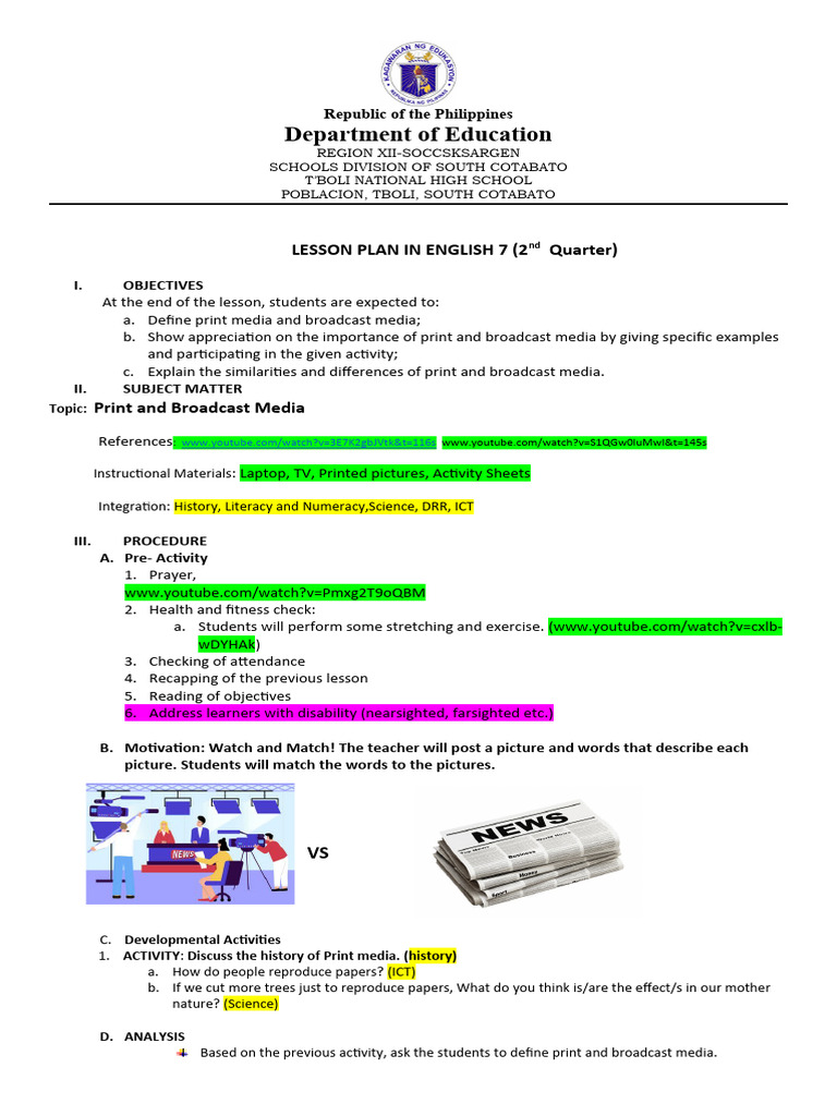 lesson plan for print and broadcast | PDF