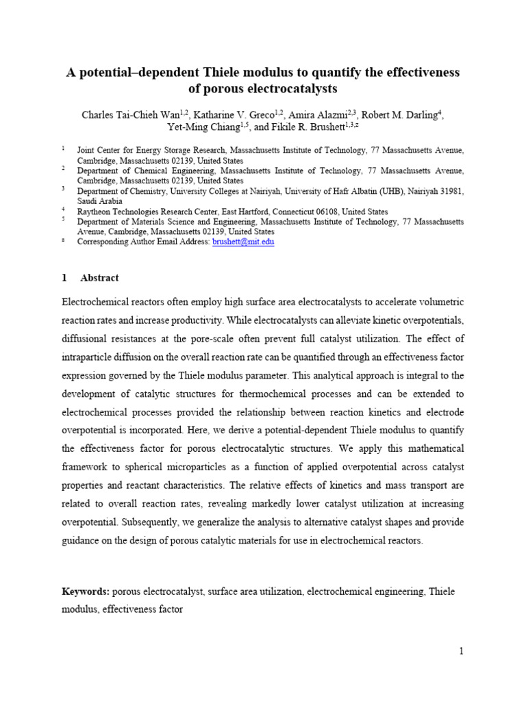 A Potential Dependent Thiele Modulus To Quantify The Effectiveness of ...