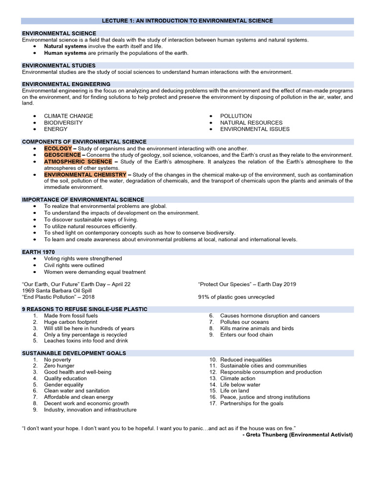 Lesson 1 - An Introduction To Environmental Science | PDF ...