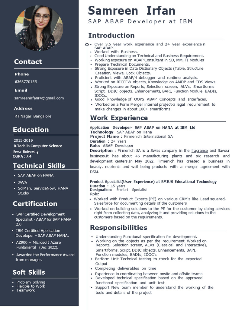 Samreen Irfan Profile - SAP ABAP Developer at IBM | PDF | Career & Growth | Computers