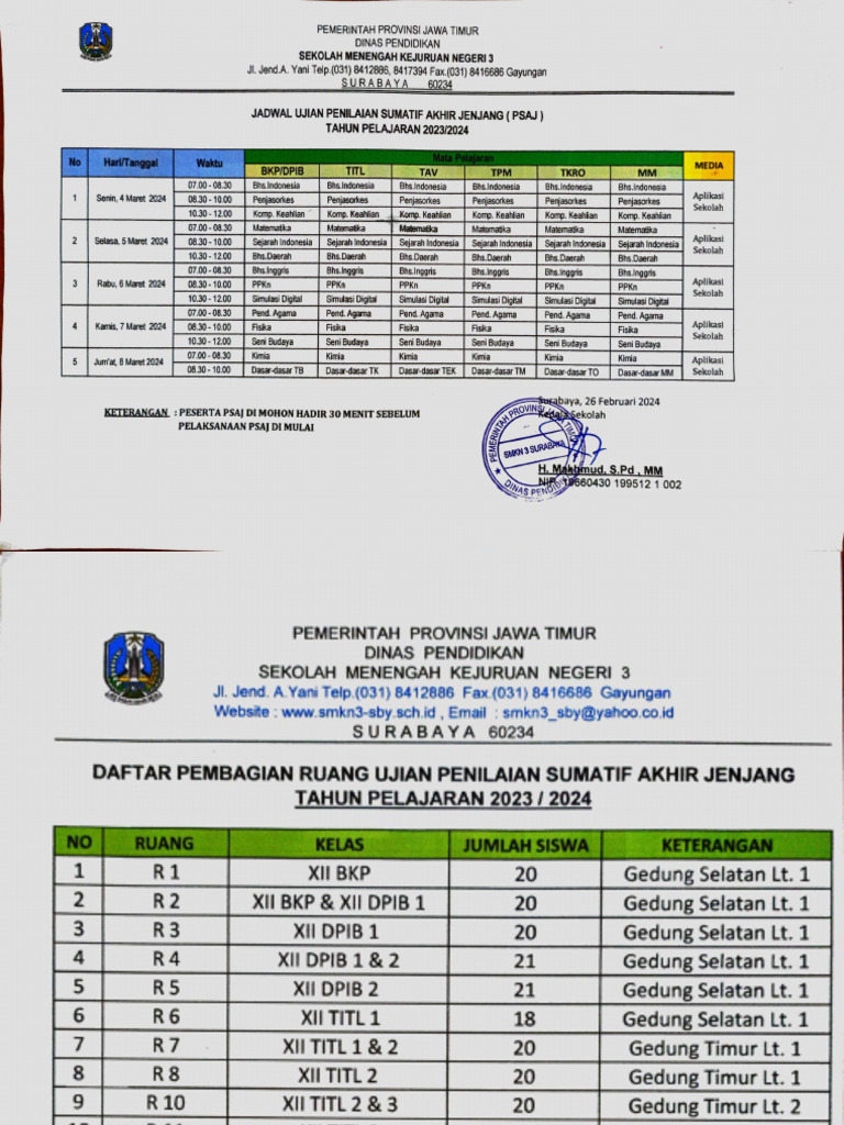 JADWAL UJIAN Dan Pembagian Ruang PSAJ Kelas XII | PDF