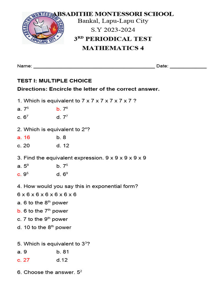 Grade 4 Math Test | PDF