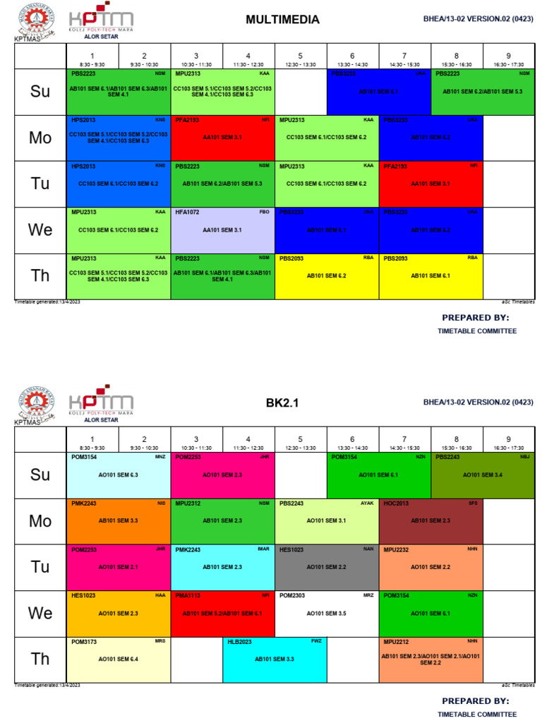 Timetable 0423 Ver2 - Classroom | PDF