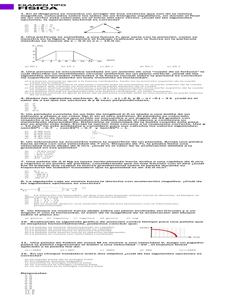 Examen Tipo Fisica | Descargar gratis PDF | Fuerza | Vector Euclidiano