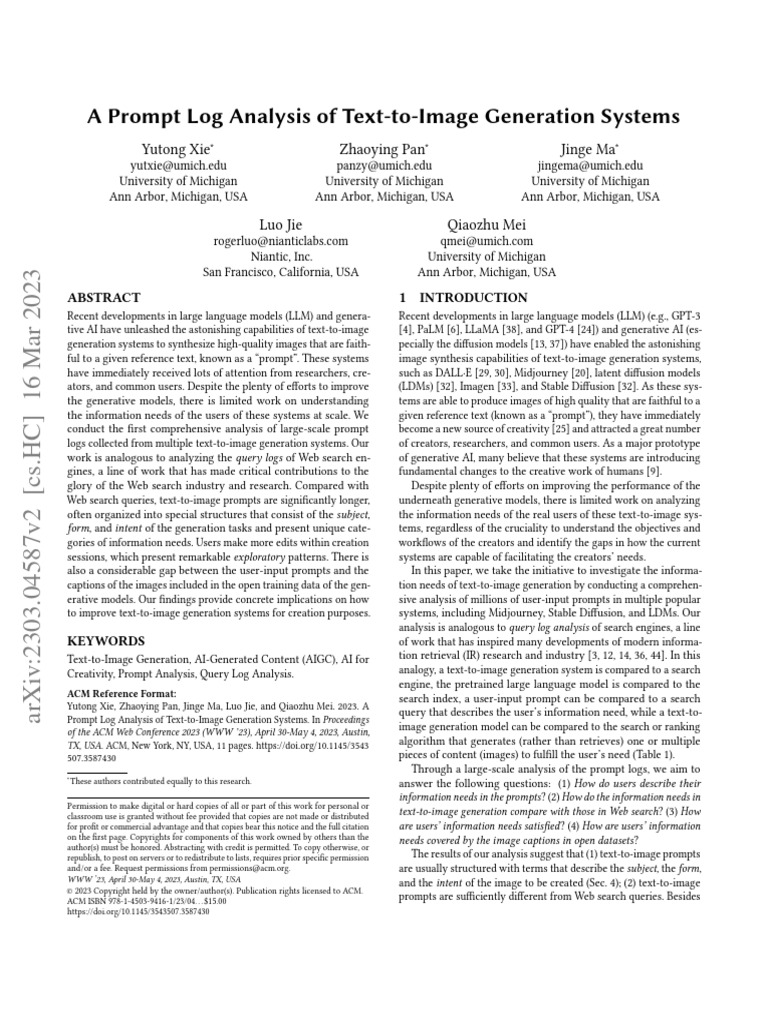 Prompt Log Analysis Of Text To Image Generation Systems Pdf World