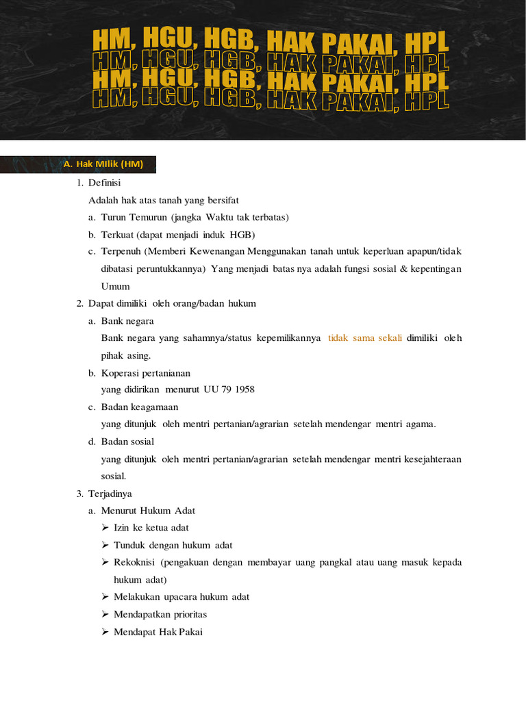 HM, Hgu, HGB, Hak Pakai, HPL | PDF