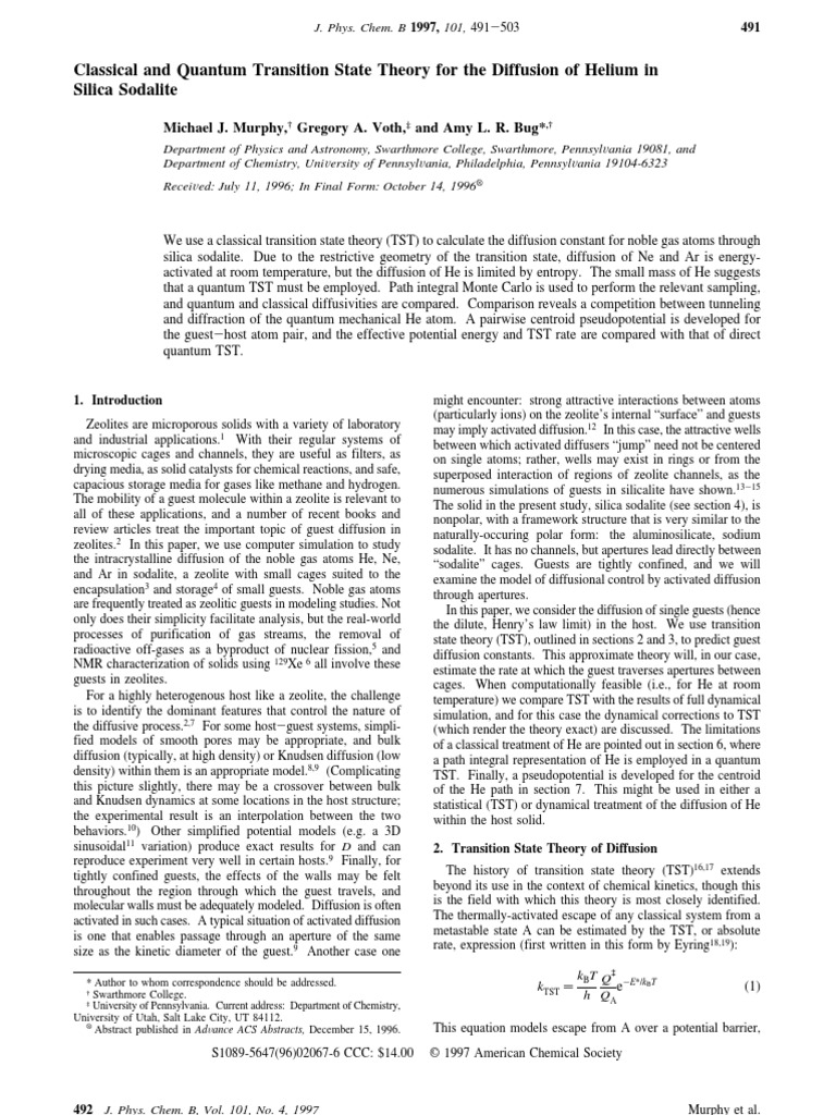 Classical and Quantum Transition State Theory For The Diffusion of ...
