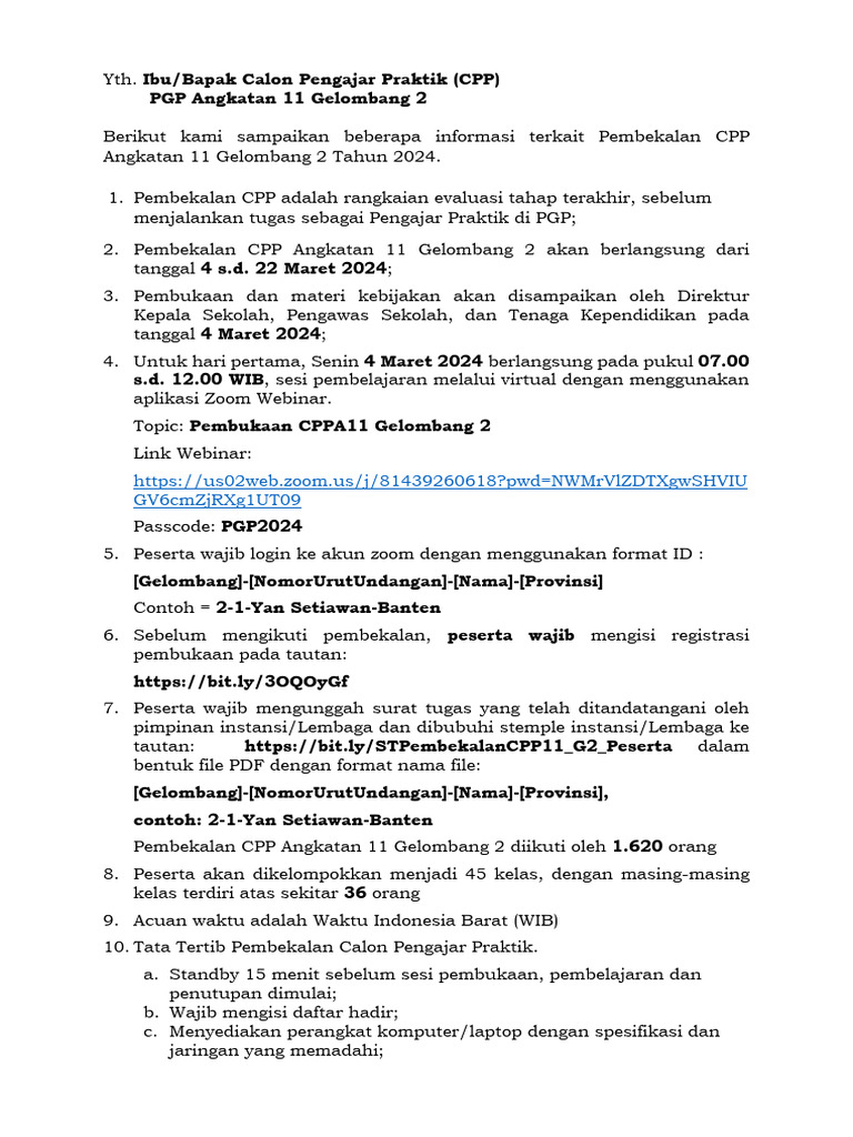 Informasi Pembekalan CPP - A11 - Gelombang 2 | PDF