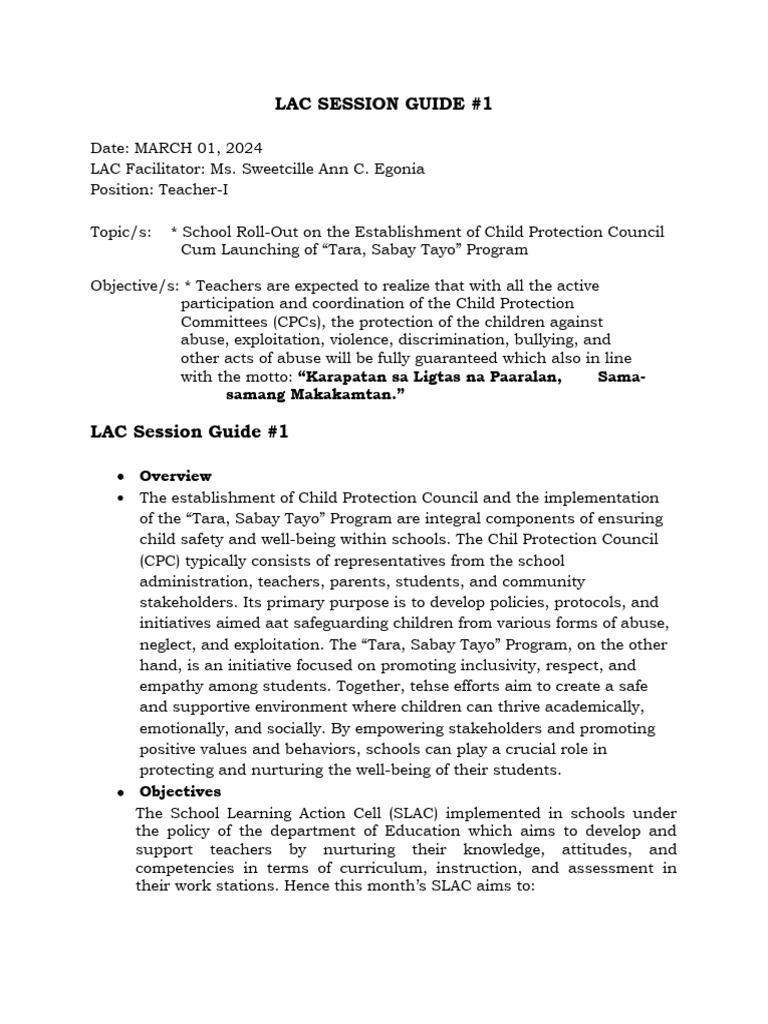 sweet LAC-SESSION-GUIDE | PDF | Child Protection