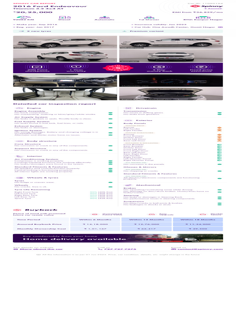 Spinny 2016 Ford Endeavour Inspection Report | PDF