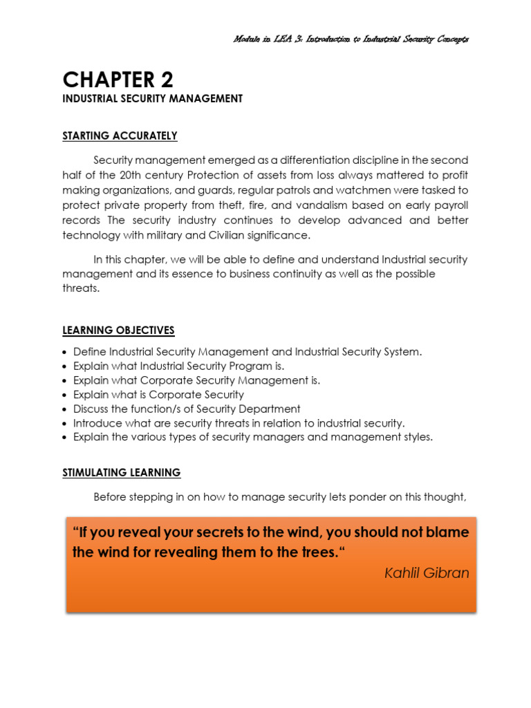 Chapter 2 - INDUSTRIAL SECURITY MANAGEMENT | Download Free PDF ...