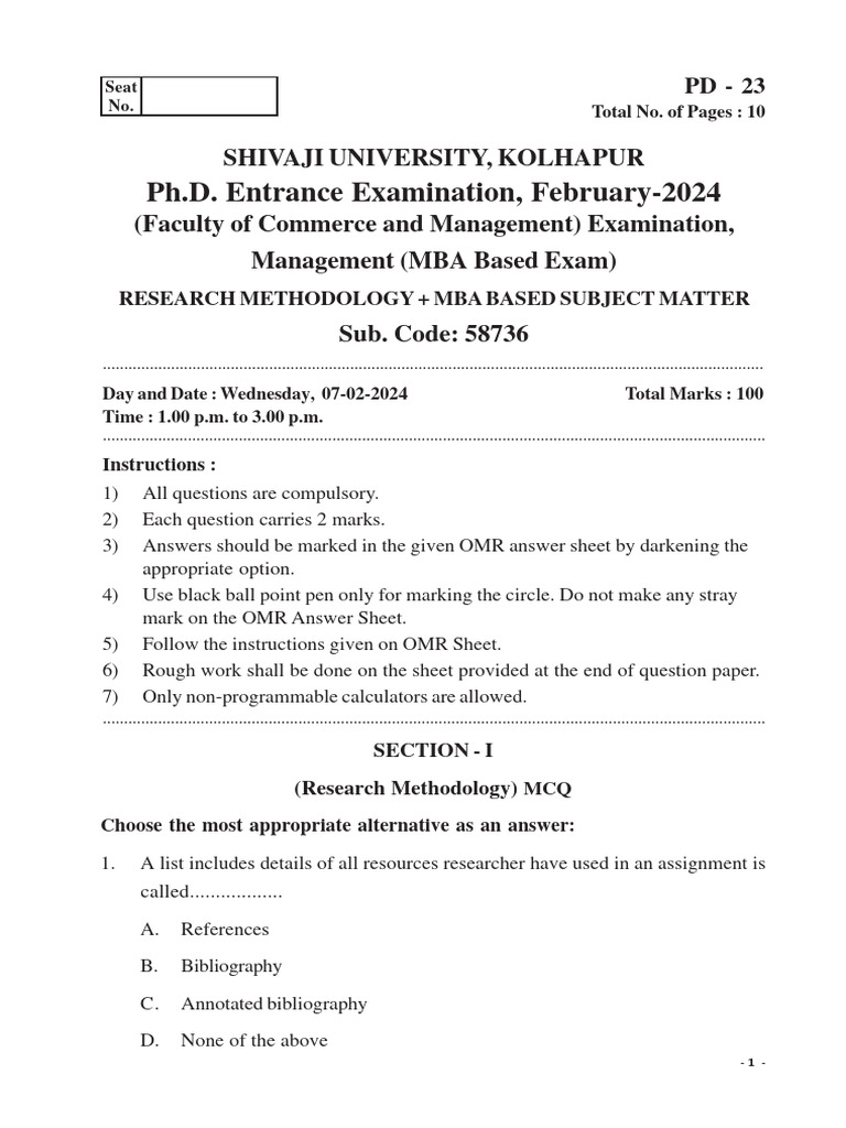 Business Management (M-B-A - Based) - PD-23 58736 | PDF