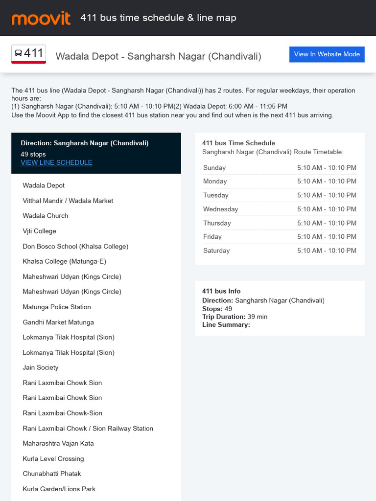 Wadala Depot - Sangharsh Nagar (Chandivali) : 411 Bus Time Schedule ...