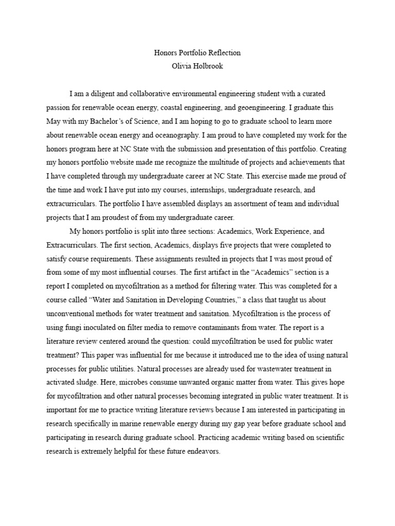 Honors Portfolio Reflection | PDF | Oceanography | Data