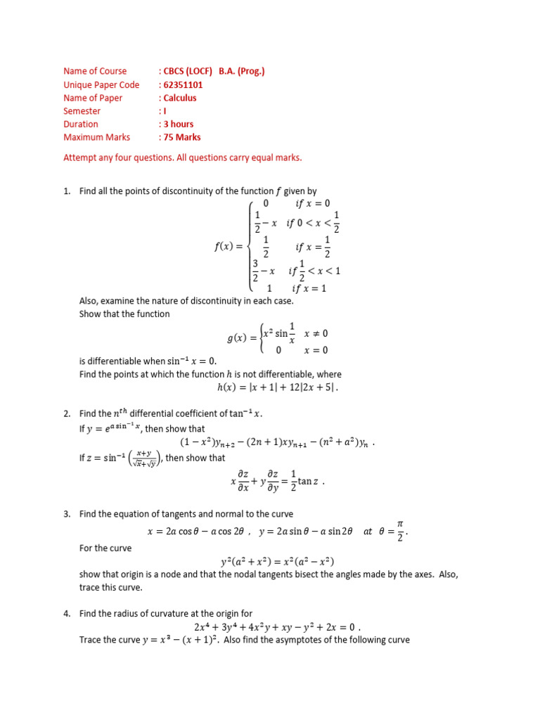 Maths Exam Question Paper | PDF | Course Credit | Academia