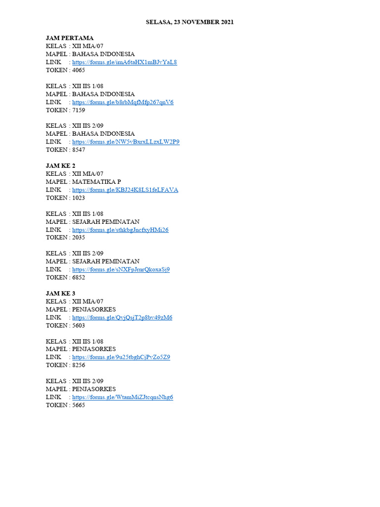 Kode Token Pas Kelas Xii | PDF