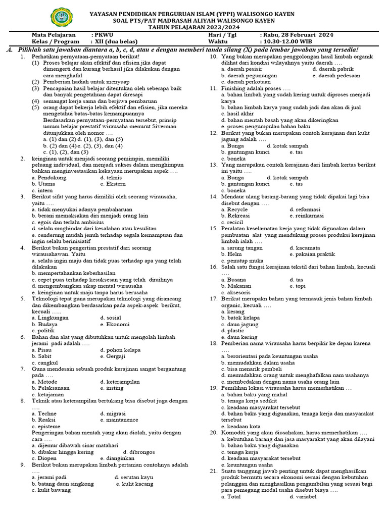 PKWU Kelas 11 | PDF