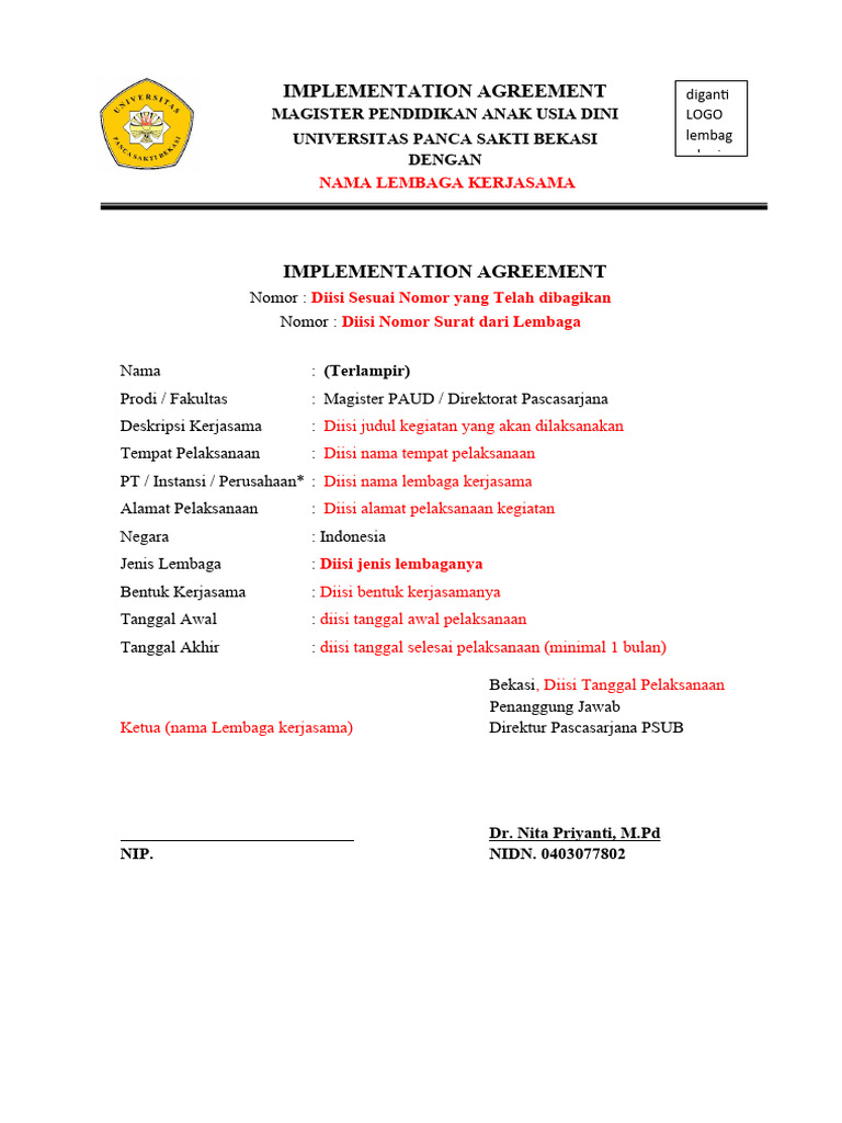 Implementation Agreement Form | PDF | Ilmu Sosial