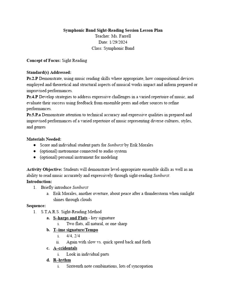 1 29 SB Lesson Plan | PDF | Lesson Plan | Orchestras