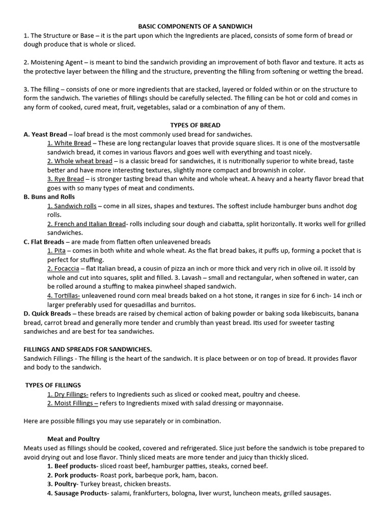BASIC COMPONENTS OF A SANDWICH | PDF | Breads | Salad