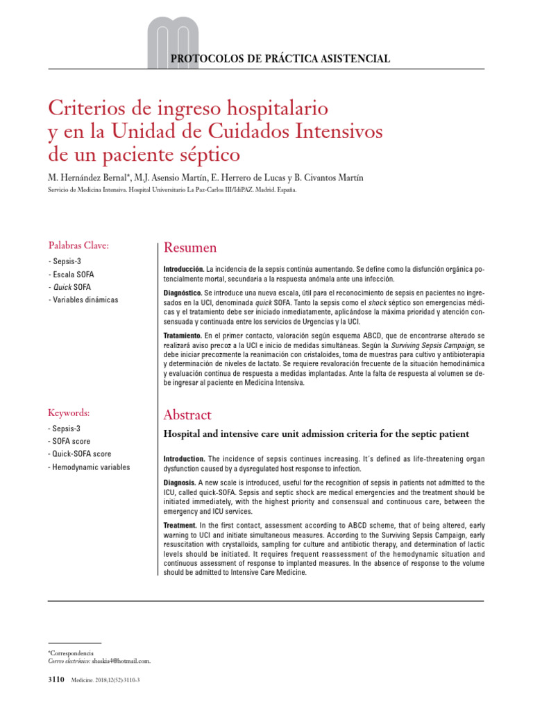 Criterios de Ingreso A UCI en Un Paciente Séptico | PDF