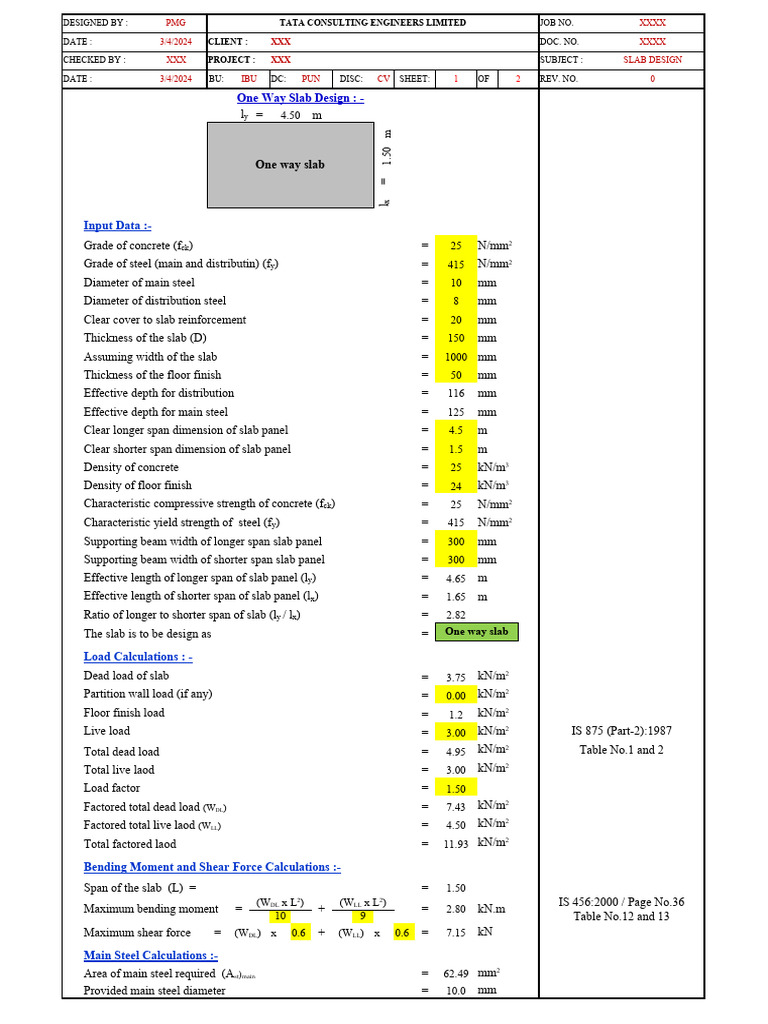 One Way Slab Design | PDF