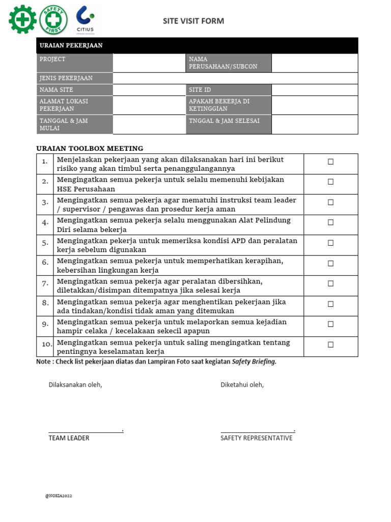Form Site Visit - Hse | PDF