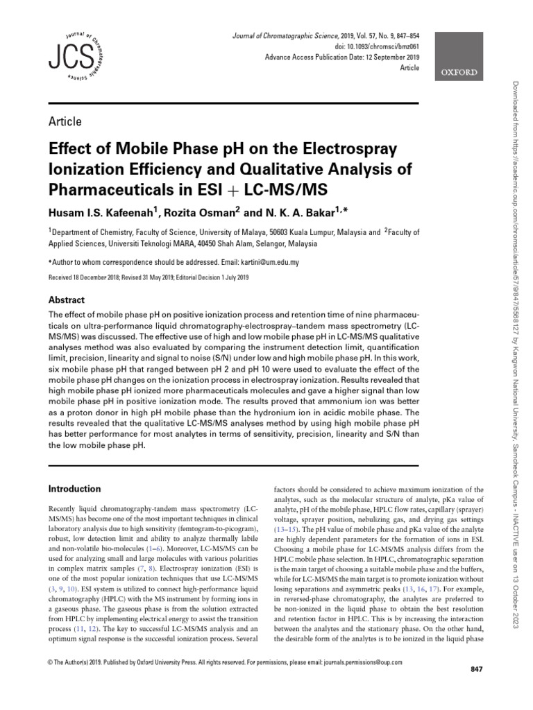 Effect of Mobile Phase PH On The Electrospray | PDF