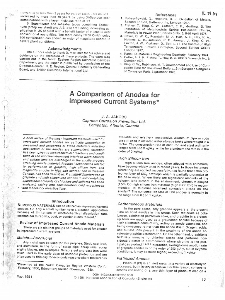 A comparison of anodes for impressed current systems | PDF