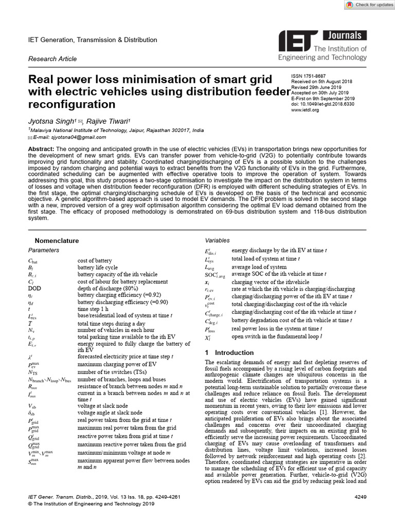 Smart Grid Power Loss Reduction with EVs | PDF | Mathematical ...