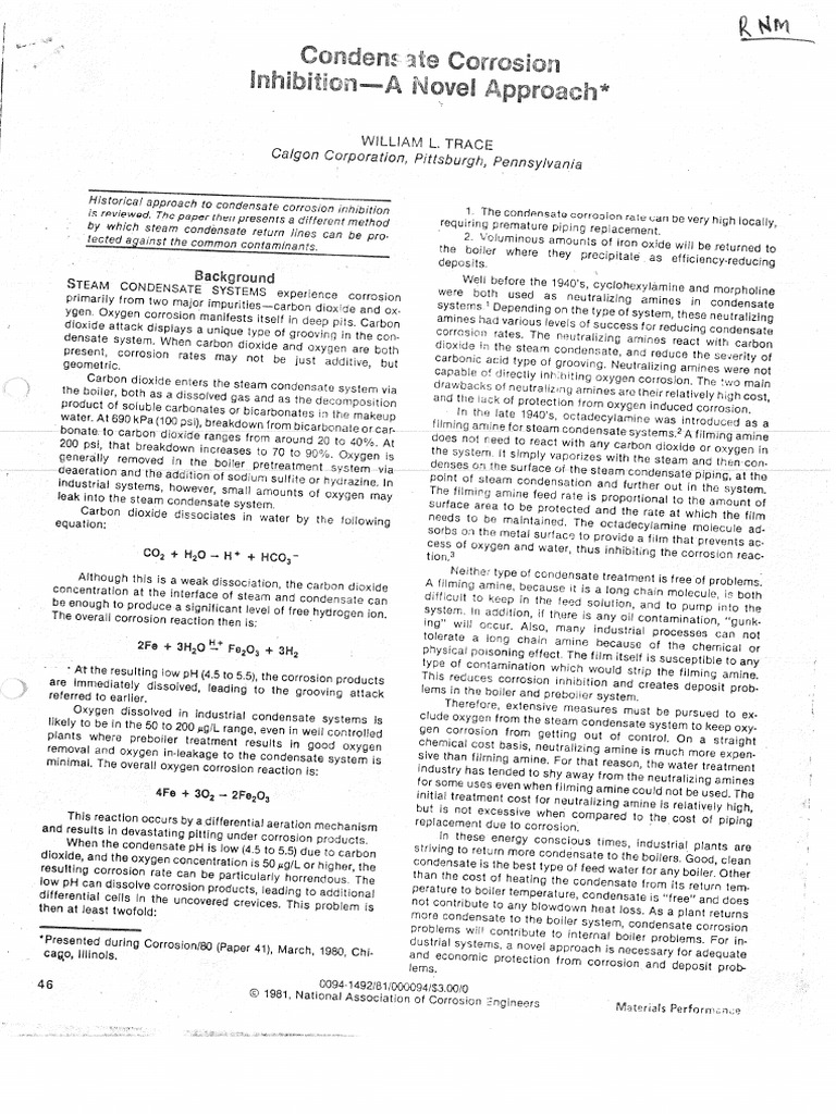 Condensate Corrosion Inhibition - A Novel Approach | PDF