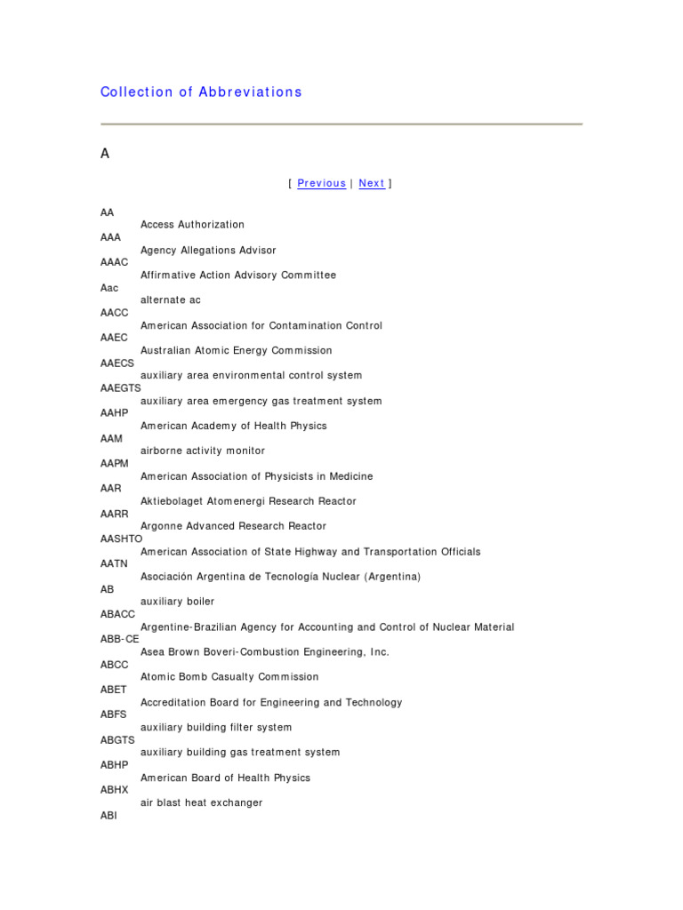 Collection of Abbreviations | PDF | Nuclear Reactor | Nuclear Power