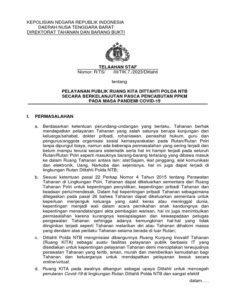 Telaahan Staf 2 Ruang Kita Pasca PPKM | PDF