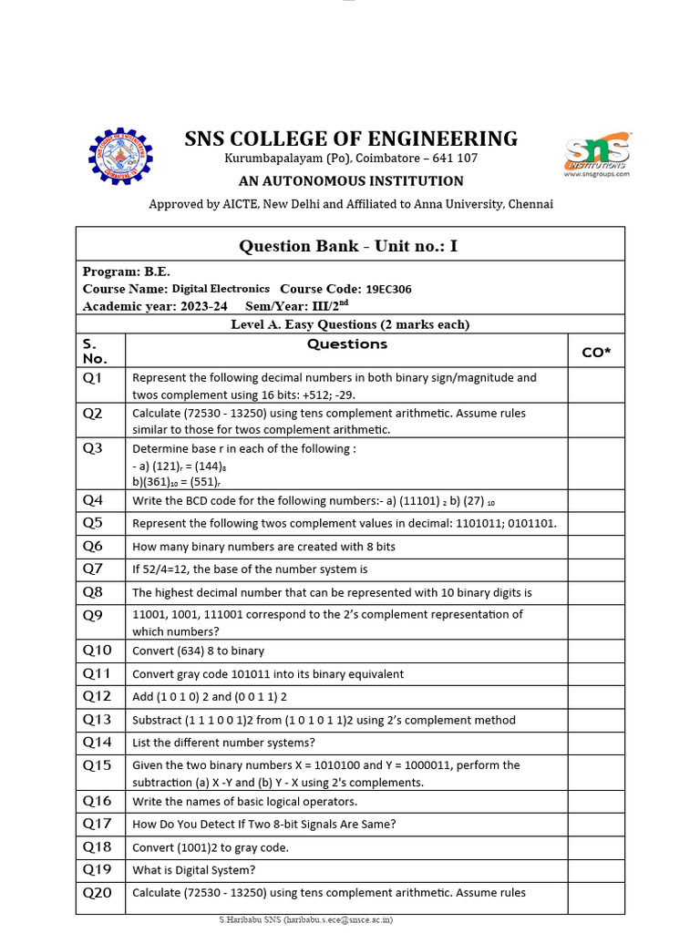 Digital Electronics Question Bank 2023-24 | PDF | Computer Memory | Logic Gate