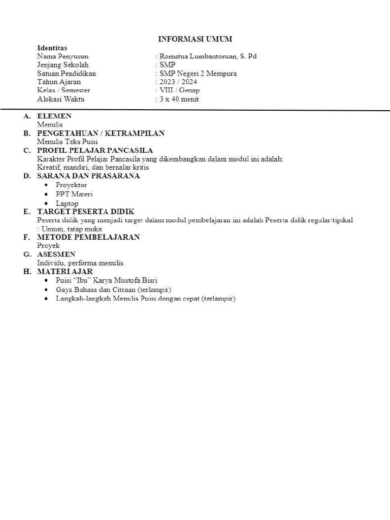 Modul Ajar E-Kinerja Roma | PDF