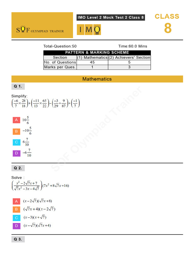 IMO Level2 Mock2 Class8 | PDF