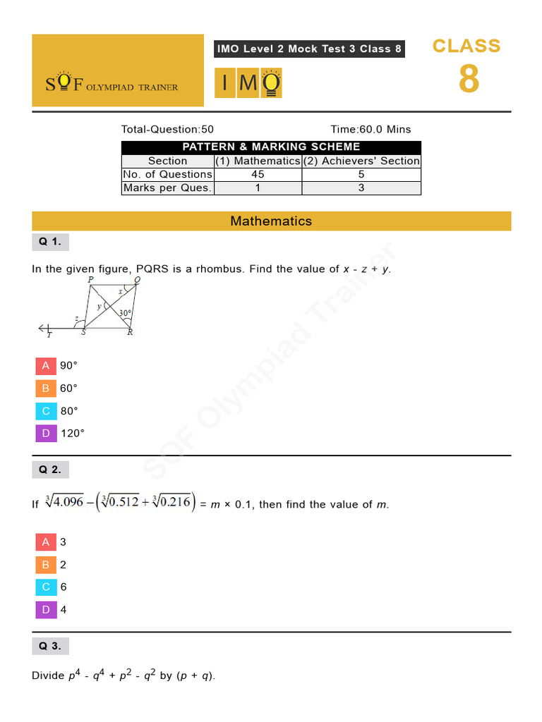 IMO Level2 Mock3 Class8 | PDF