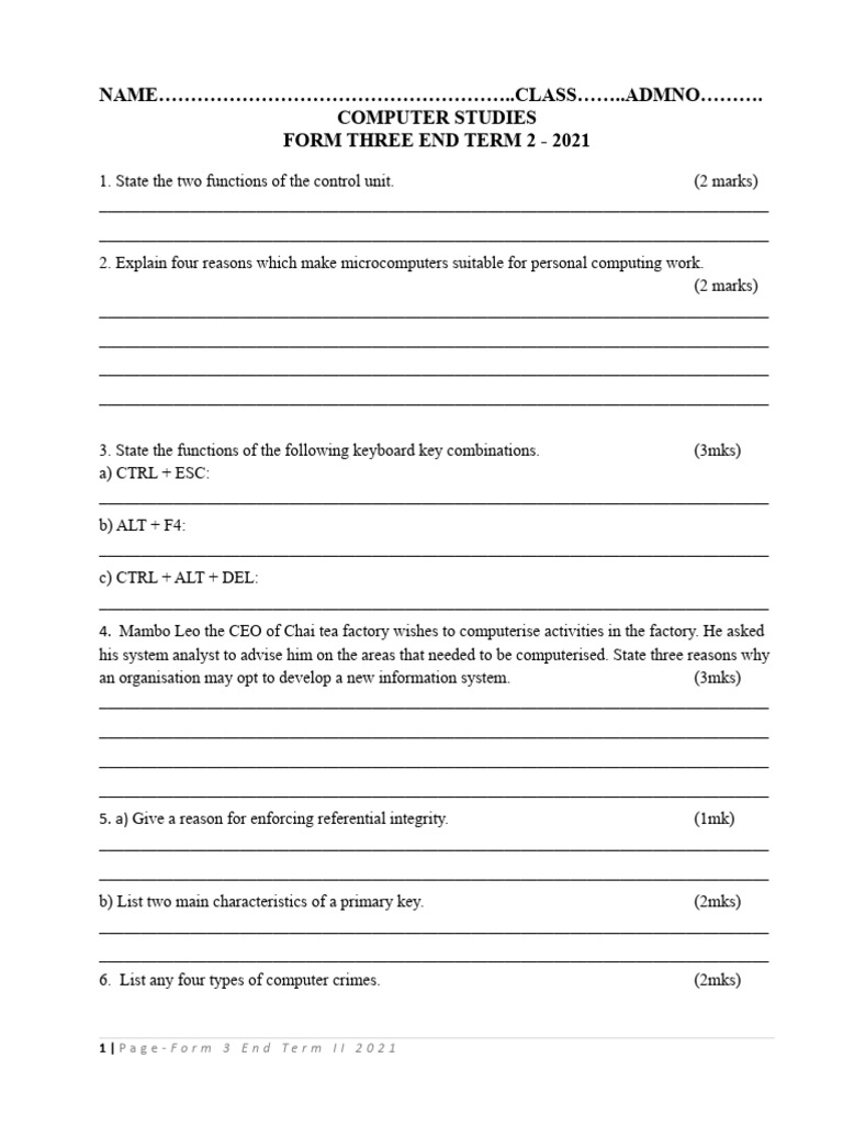 Model 17022022002-Computer Studies f3 Qs | PDF | Computer File | Computer Keyboard