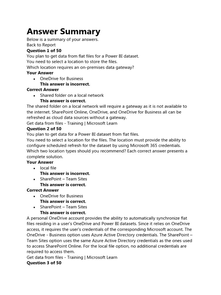 Answer Summary powerbi | PDF | Share Point | Computer File