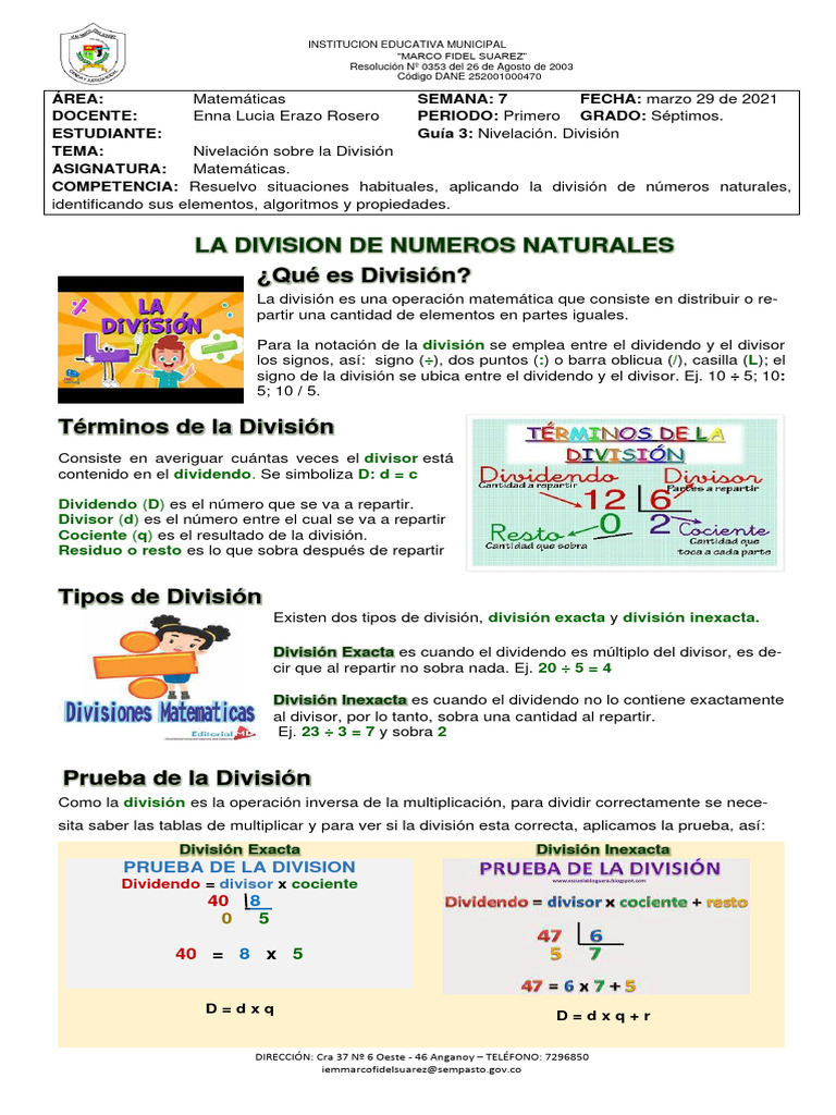 GUIA 3. DIVISION N. NATURALES. 7o MAT. ENNA | PDF | Métodos y ...