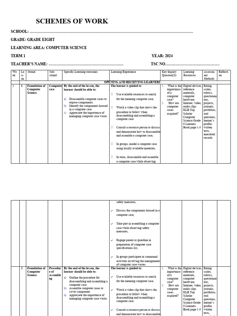 2024 Grade 8 KLB Top Scholar Computer Studies Schemes of Work Term 1 11 23 Dec 11 43 06 | PDF ...