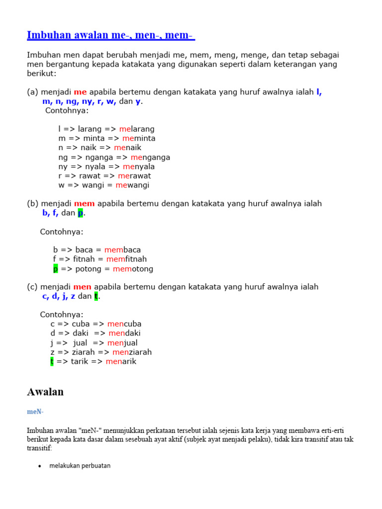 Imbuhan Awalan Me | PDF | Seni & Disiplin Bahasa