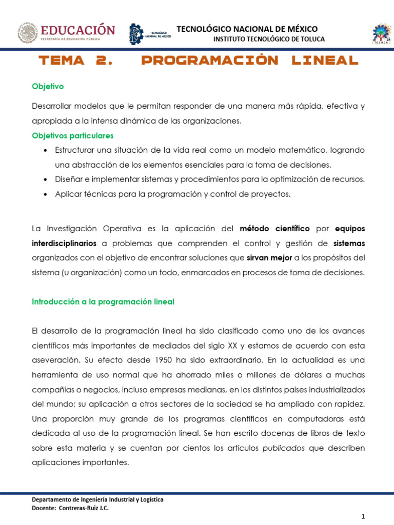 Programación Lineal T2 | PDF | Programación lineal | Ecuaciones