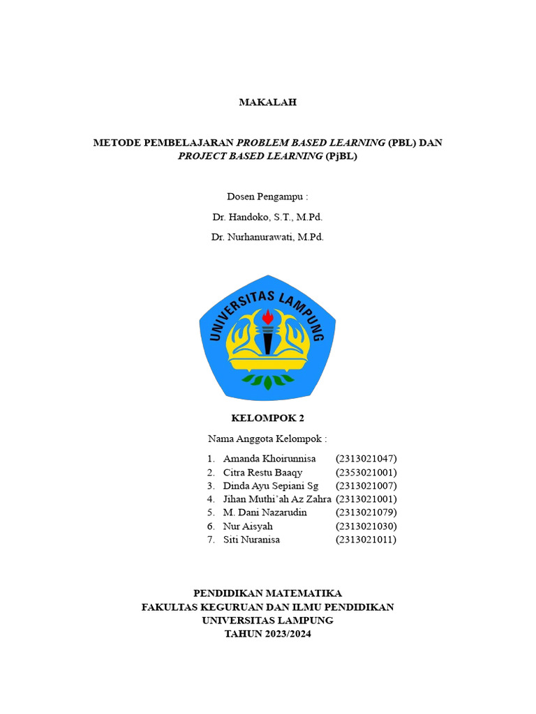 "PBL dan PjBL: Metode Pembelajaran Efektif" | PDF