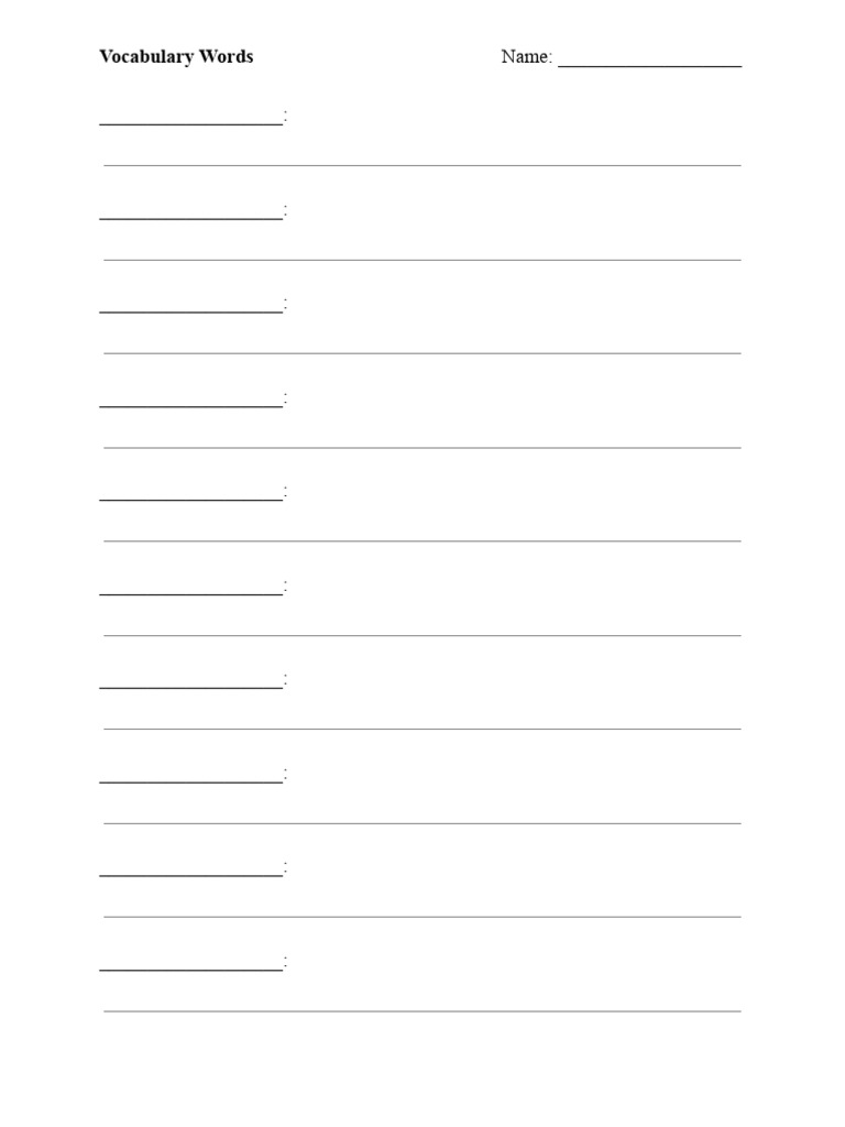 Vocabulary Worksheet Template | PDF | Foreign Language Studies