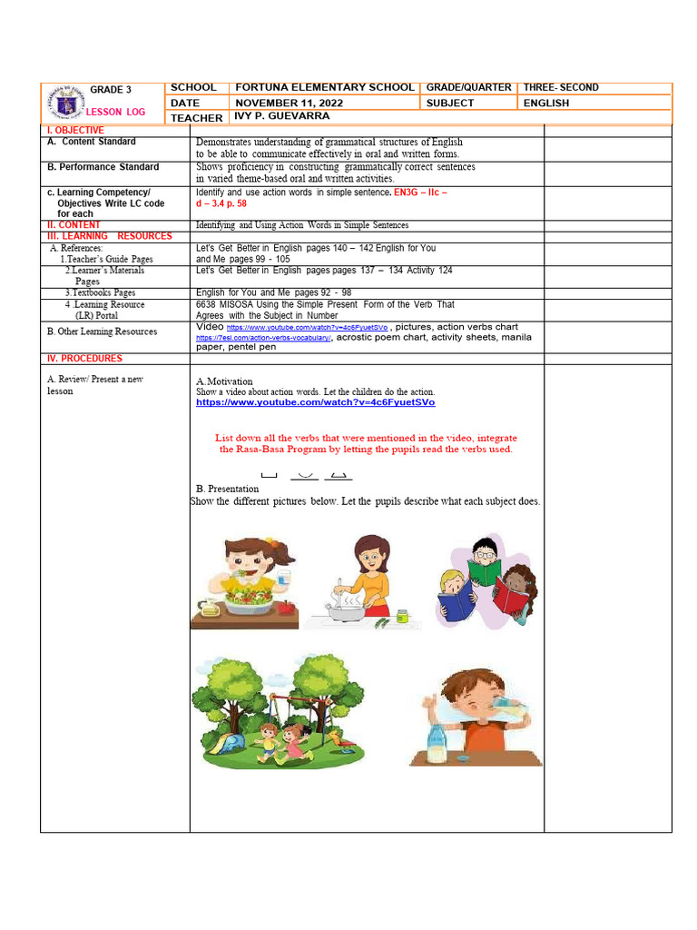 COT - English Nov 11, 2022 | PDF | English Language | Subject (Grammar)