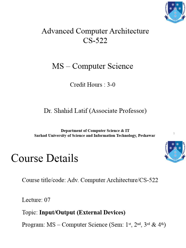 Lecture-07, Adv. Computer Architecture, CS-522 | PDF | Input/Output | Programmable Logic Controller