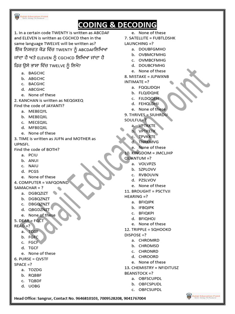 Coding Decoding Pdf