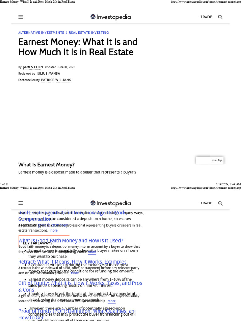 Earnest Money What It Is and How Much It Is in Real Estate | PDF